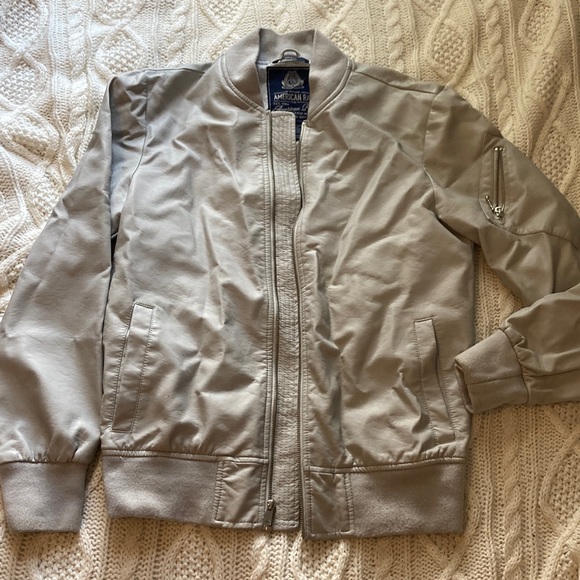 American Rag | Jackets & Coats | Thrifted White Leather Bomber Jacket ...
